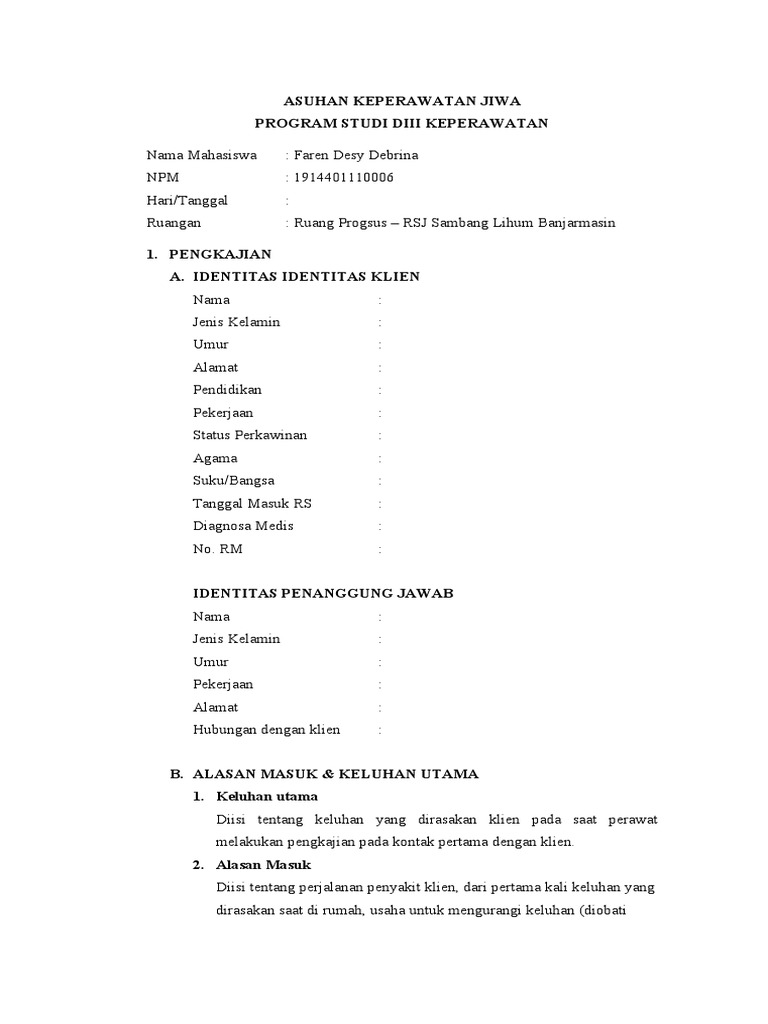 Format Askep Jiwa Faren | PDF | Pengembangan Diri