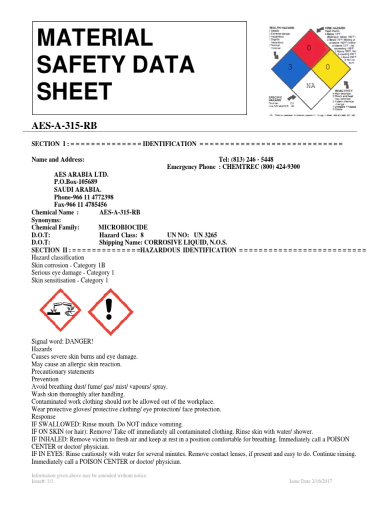 Material Safety Data Sheet: AES-A-315-RB | PDF | Toxicity | Firefighting