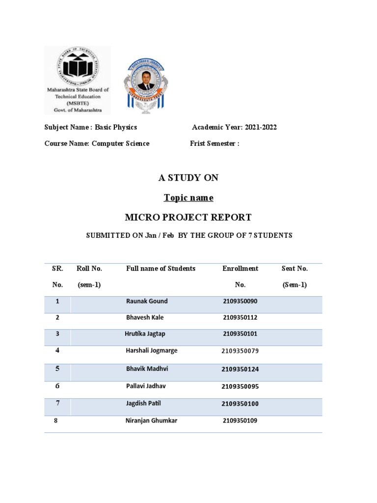 Micro Project Report on Basic Physics Submitted by Seven Students of ...