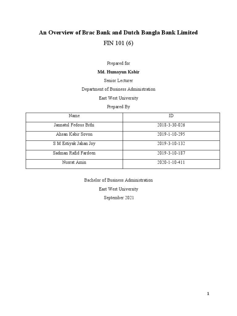 An Overview of BRAC Bank and DBBL | PDF | Banks | Automated Teller Machine