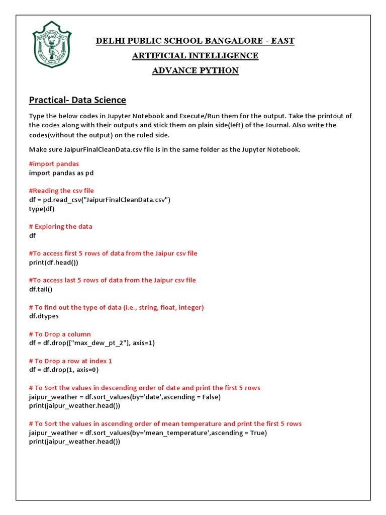 Practical-Data Science: Delhi Public School Bangalore - East Artificial ...