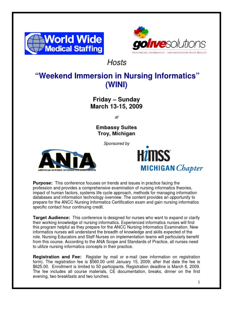 "Weekend Immersion in Nursing Informatics" (WINI) : Hosts | PDF ...