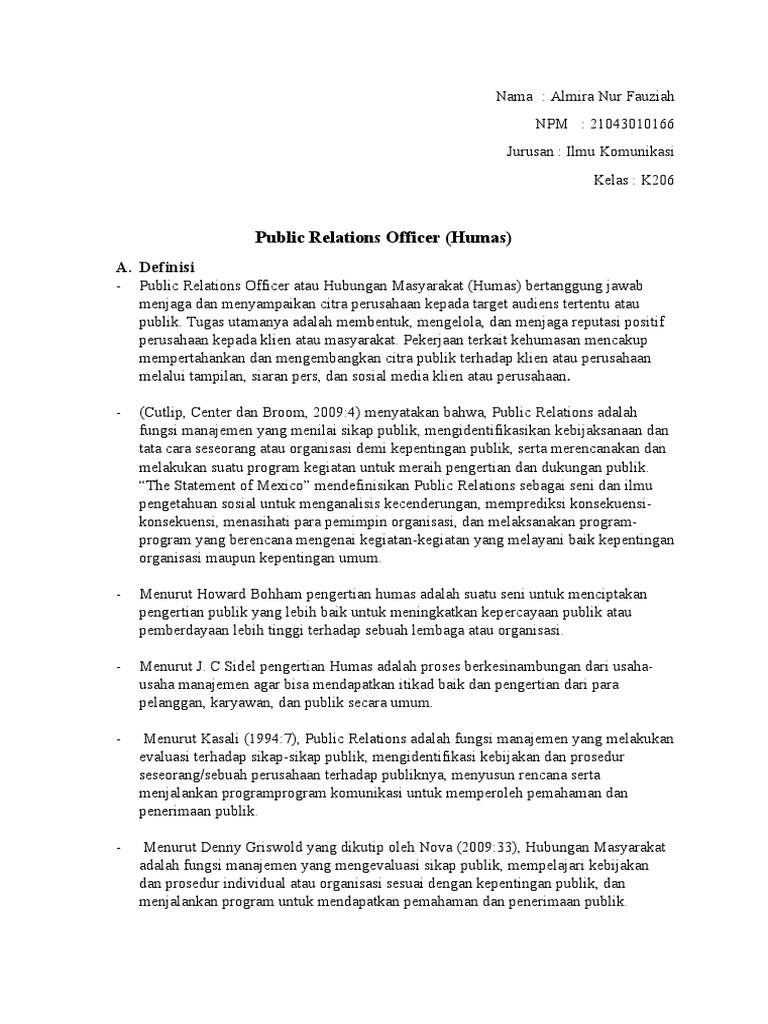Tugas dan Fungsi Public Relations Officer | PDF | Karier & Perkembangan