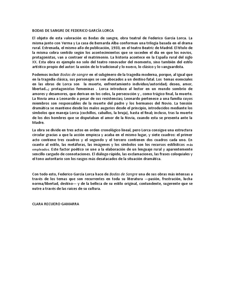 Bodas de Sangre de Federico García Lorca | PDF | Federico García Lorca