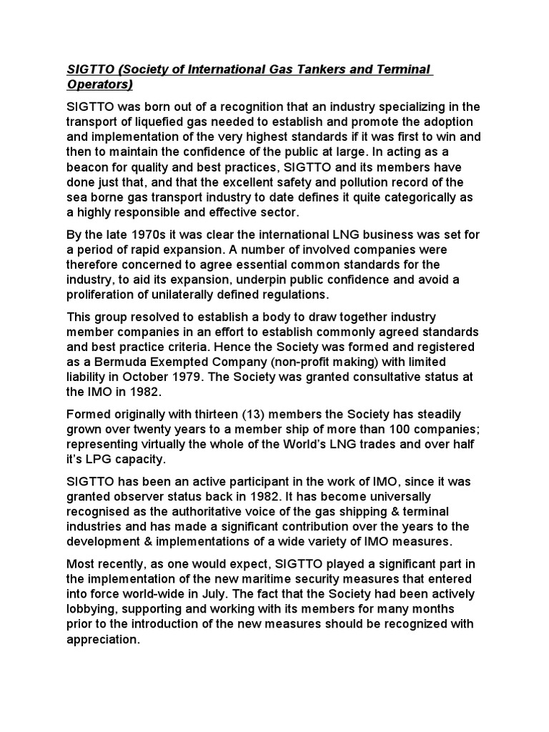 SIGTTO: Standards in LNG Shipping | PDF | Liquefied Natural Gas