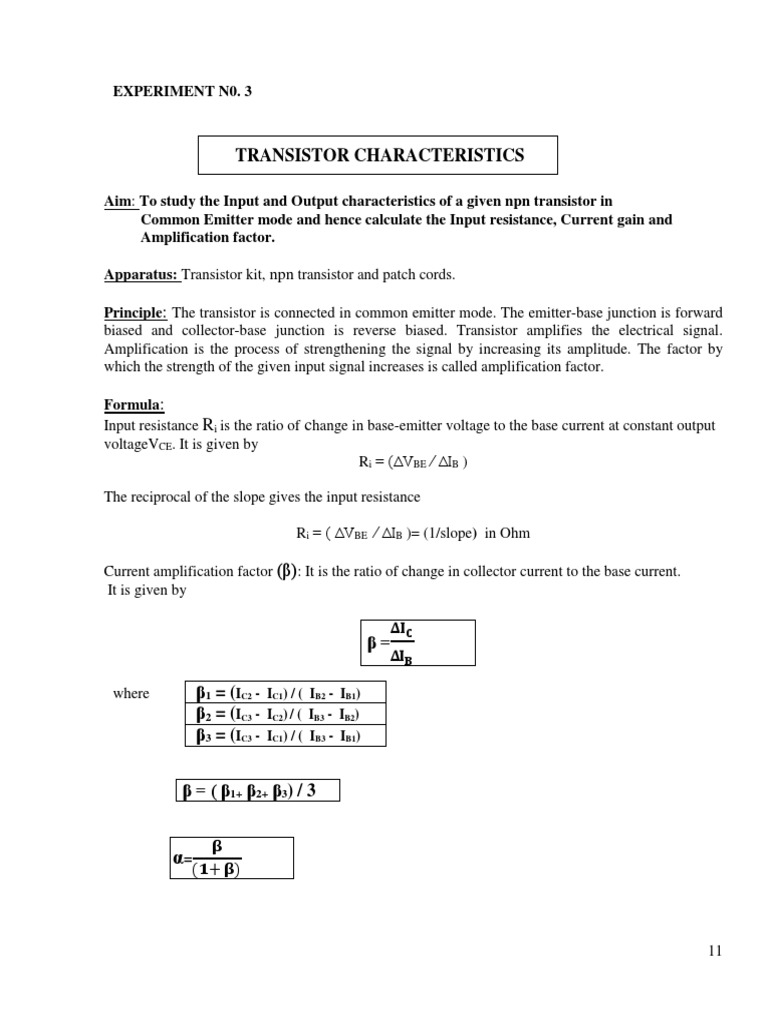 Engg. Physics Lab Manual Transistor Characterics SL No 10 | Download ...