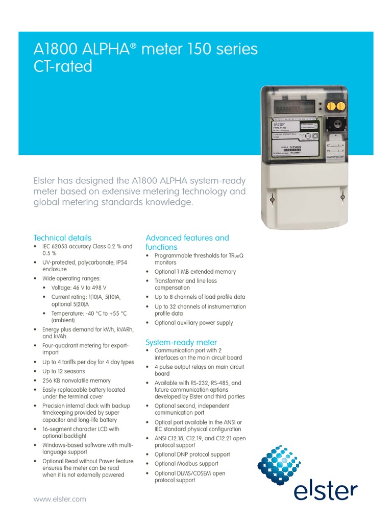 A1800 ALPHA Meter 150 Series CT-rated | PDF | Smart Grid | Electrical Grid