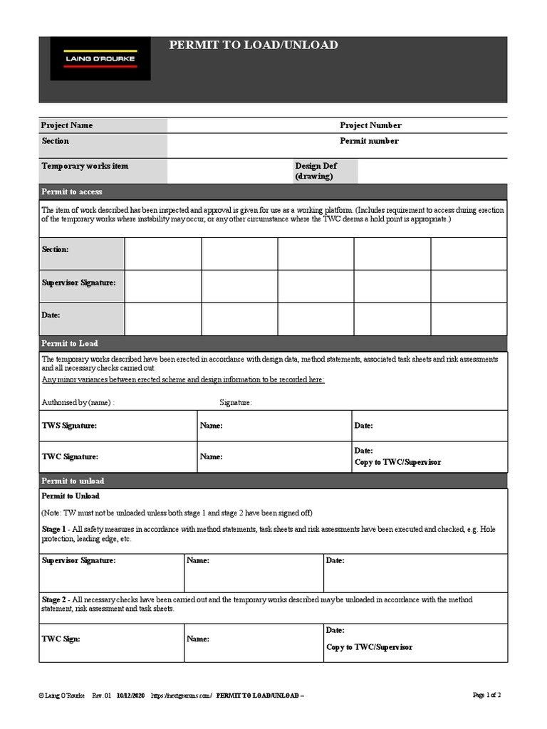 Permit To Load Unload | PDF