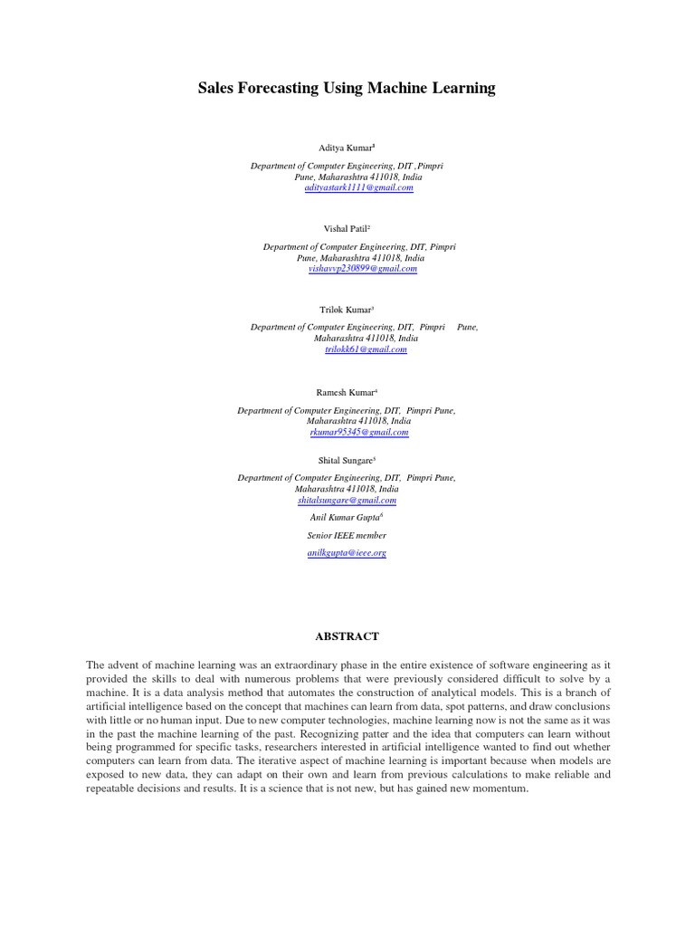Sales Forecasting Using ML Paper | PDF | Autoregressive Integrated ...