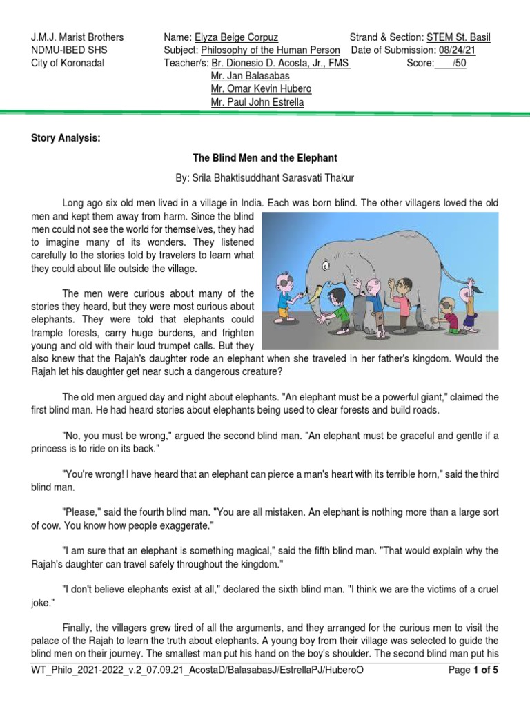 Story Analysis: The Blind Men and The Elephant | PDF | Elephant | Wisdom
