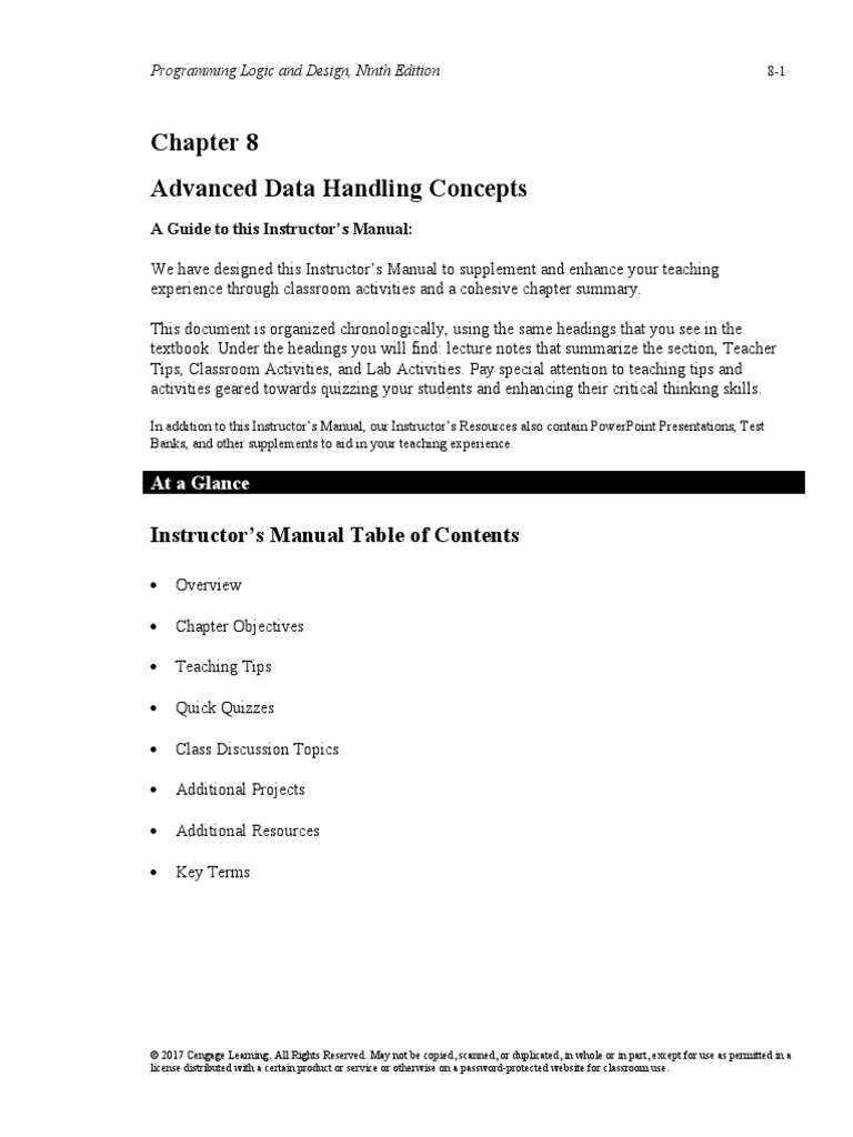 Advanced Data Handling Concepts: Instructor's Manual Table of Contents ...