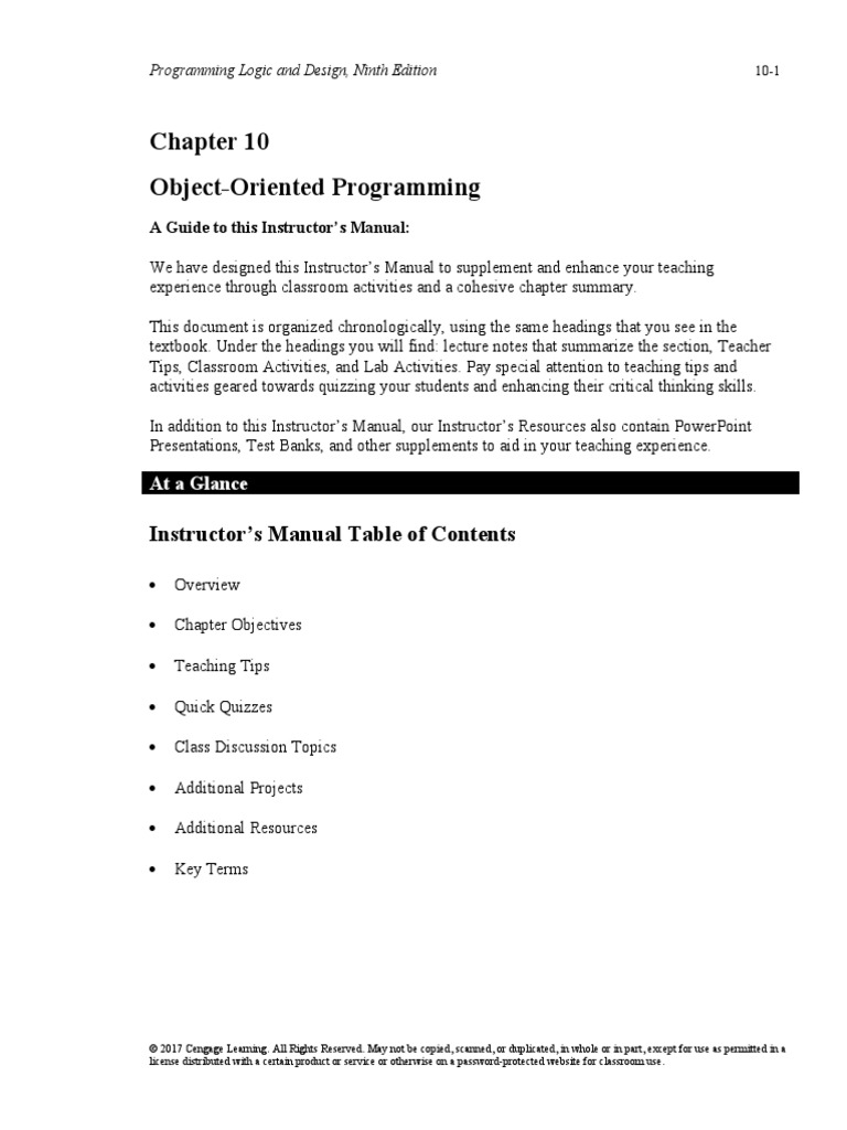Object Oriented Programming Instructors Manual Table Of Contents Pdf Class Computer