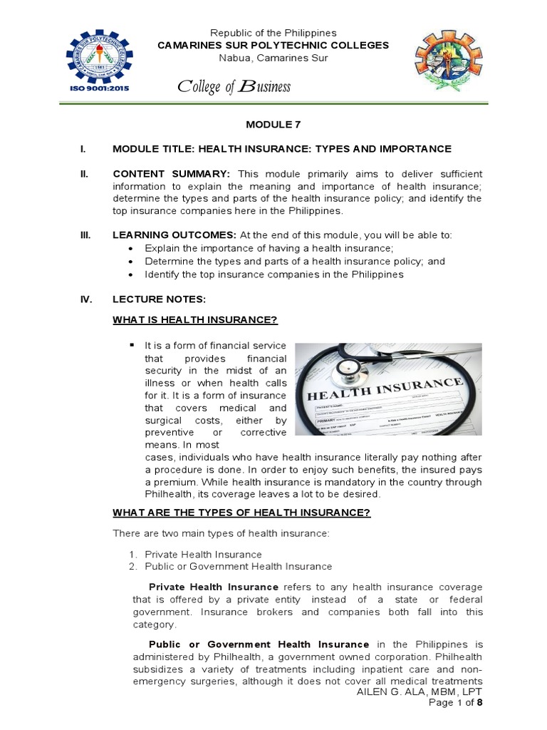 Module 7 Health Insurance Types and Importance | PDF | Insurance ...