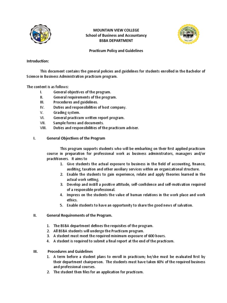 BSBA Practicum Policy and Guidelines | PDF | Evaluation | Résumé