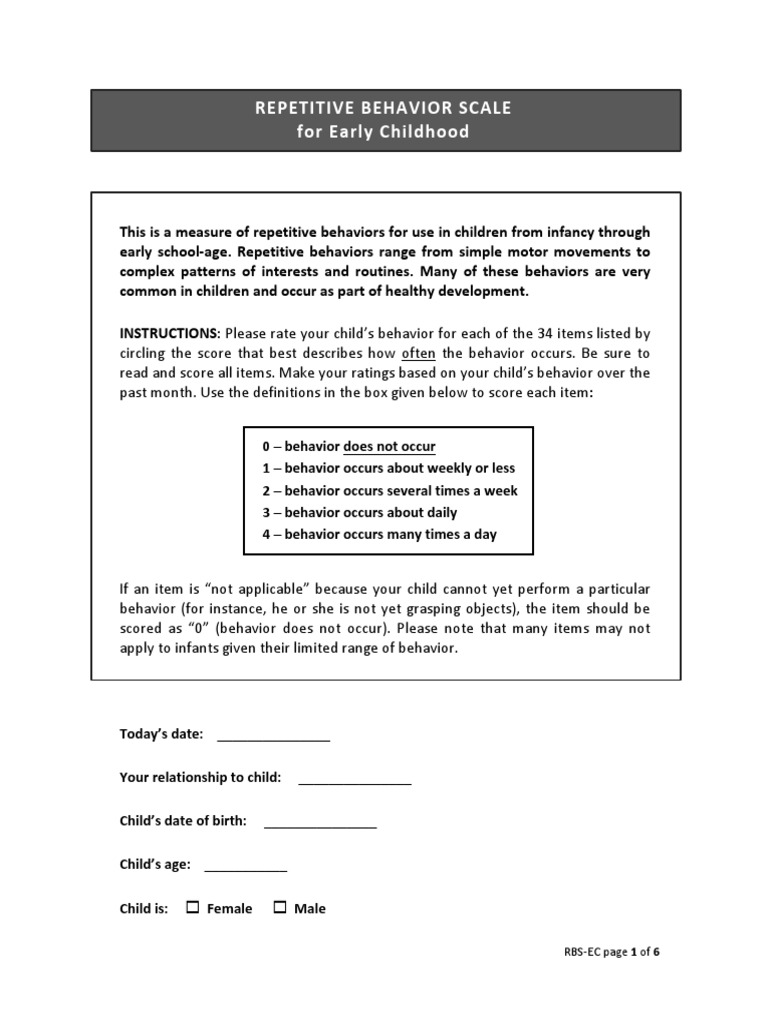 Repetitive Behavior Scale For Early Childhood | PDF | Behavior | Infants