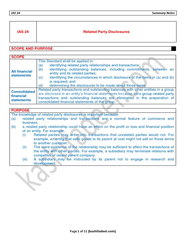 IAS 24 Related Party Disclosures: All Financial Statements | PDF ...