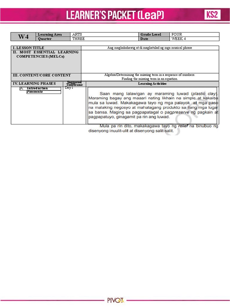 LeaP Form - Arts 4 Week 4 Q3 | PDF