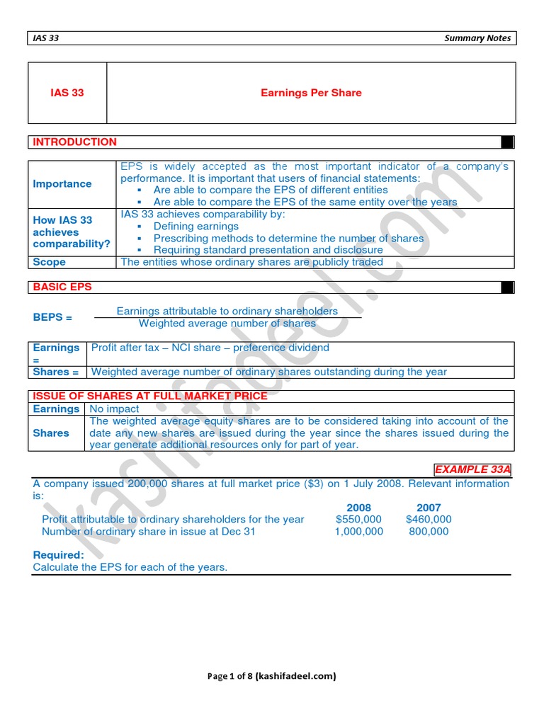 IAS 33 Earnings Per Share: Importance | PDF | Dividend | Preferred Stock