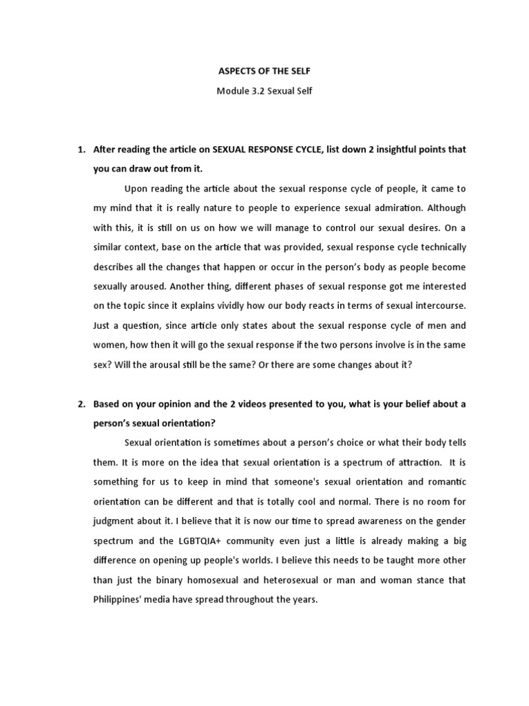 Module 3.2 Sexual Self Activity Worksheet | PDF | Sexual Arousal ...