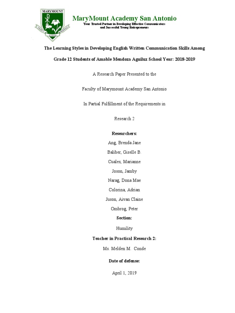 CHAPTER-1-TO-5 - Example Research Paper | PDF | Learning Styles | Learning