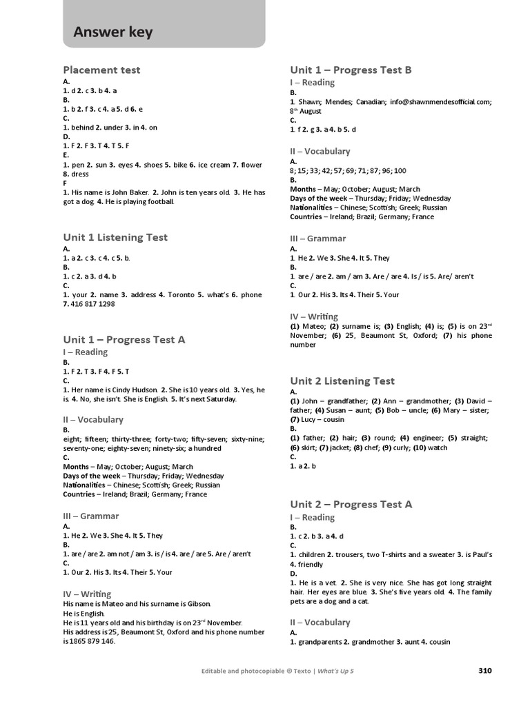 Tests - Answer Key | PDF | Lunch | Cuisine