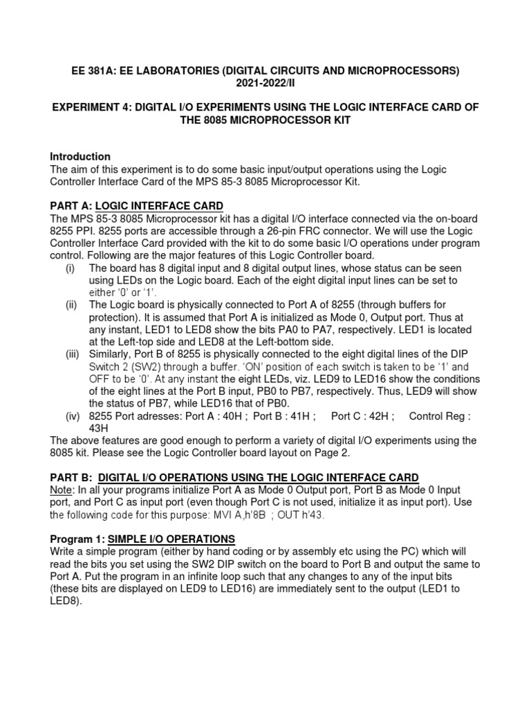 Expt No 4 Handout | PDF | Input/Output | Office Equipment