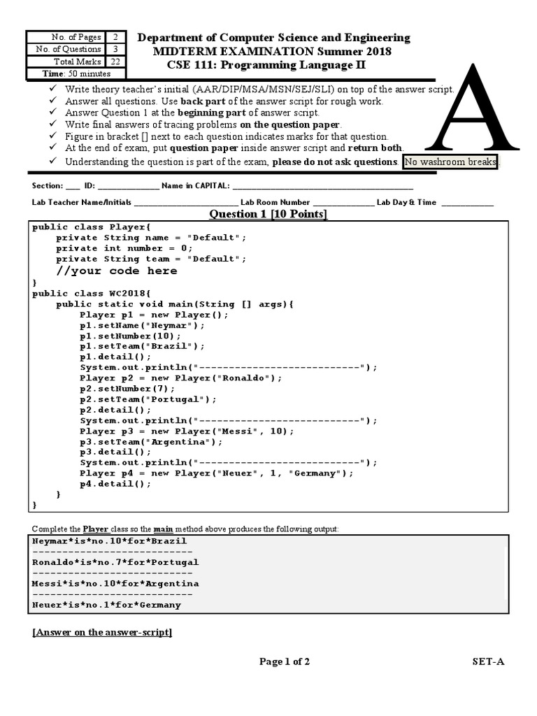2018 Summer CSE111 Midterm Set A v2 | PDF | Software Development | Computer Science