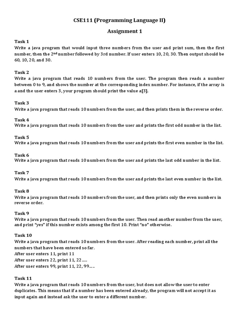 CSE111 (Programming Language II) Assignment 1: Task 1 | PDF | Java ... CSE111 (Programming Language II) Assignment 1: Task 1 | PDF | Java ...