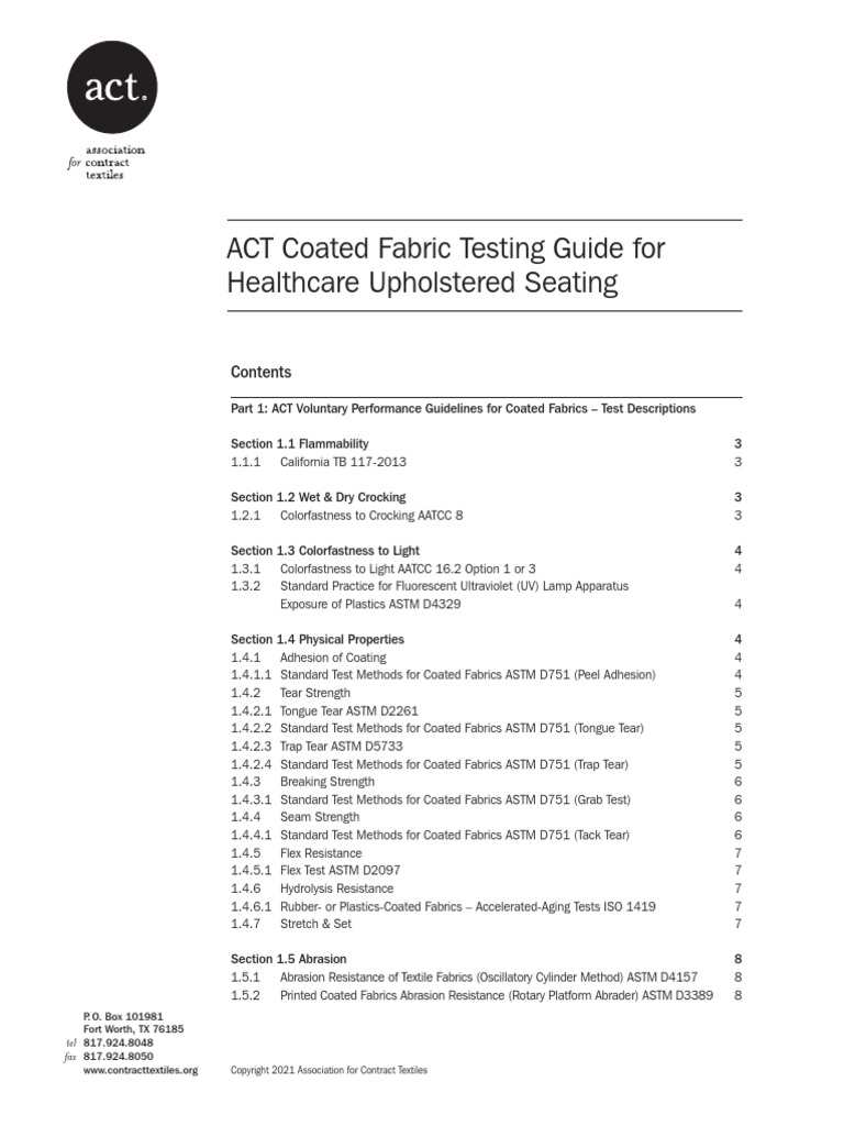 ACT Coated Fabric Testing Guide For Healthcare Upholstered Seating ...