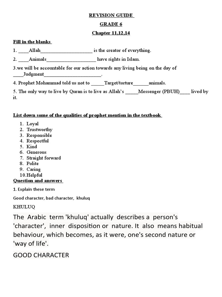 Revision Guide Grade 6 Chapter 11,12,14 Fill in The Blanks: 1. Explain ...