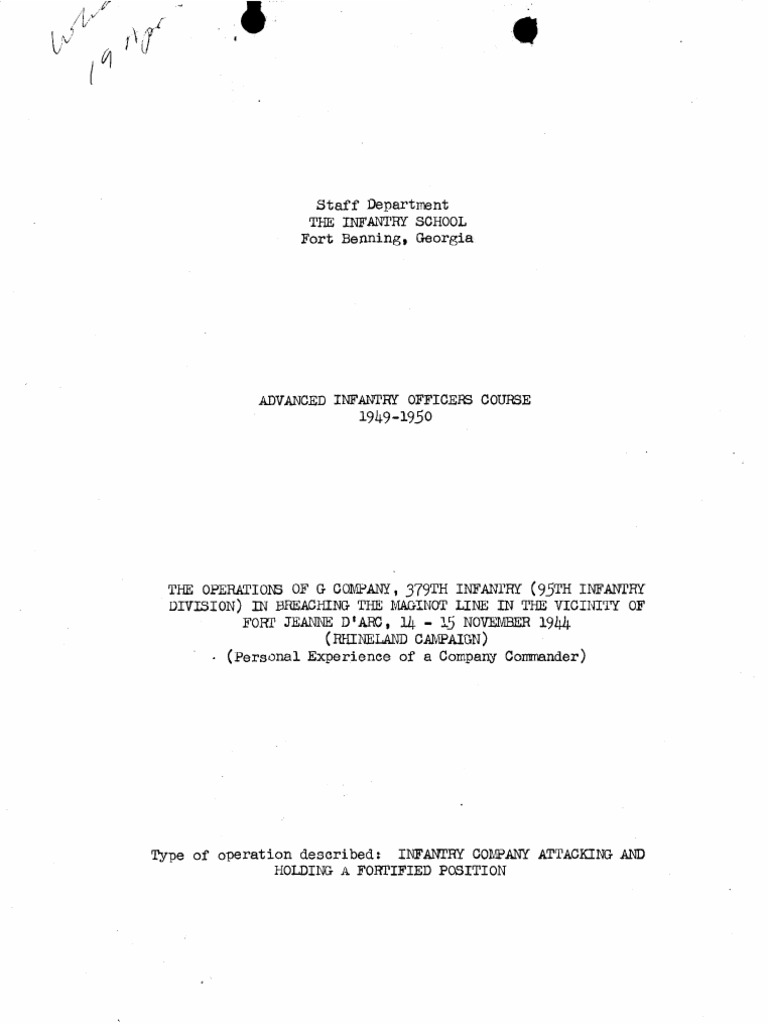 Operations of G Company, 379th Infantry Regiment, 95th Infantry ...