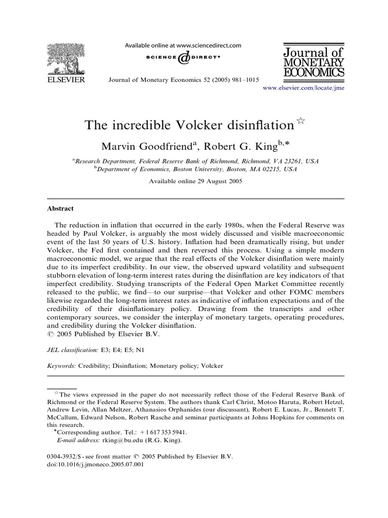 Volcker Disinflation | PDF | Inflation | Macroeconomics