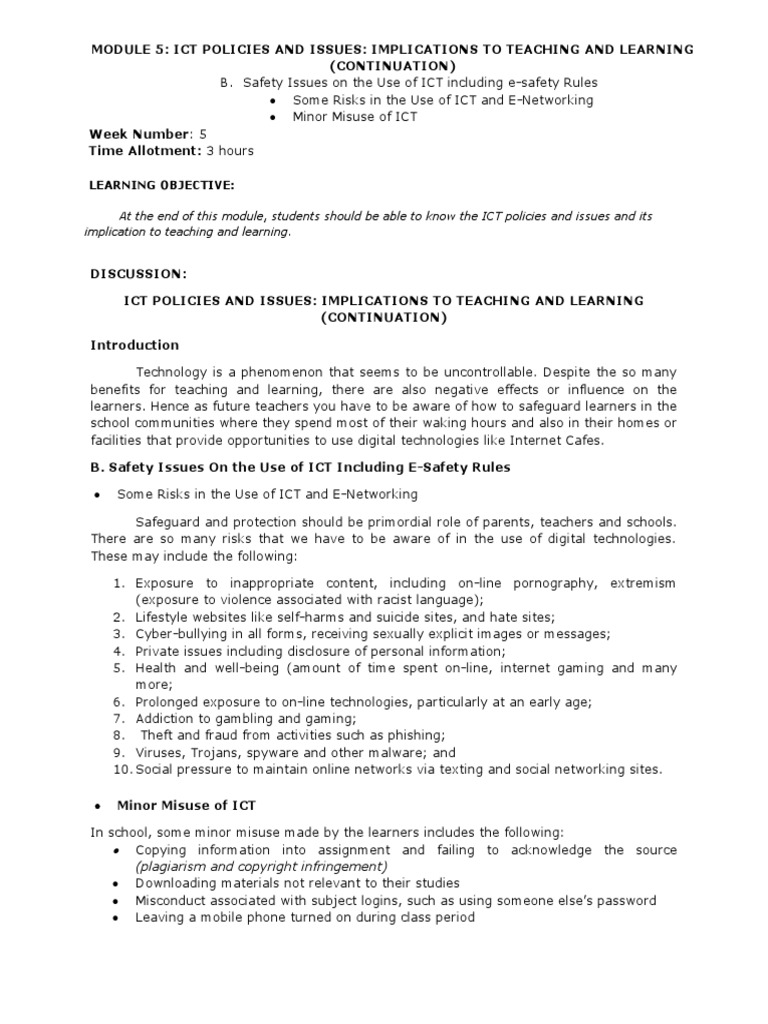 Ict Policies and Issues-W5 | PDF | Educational Technology | Mobile Phones