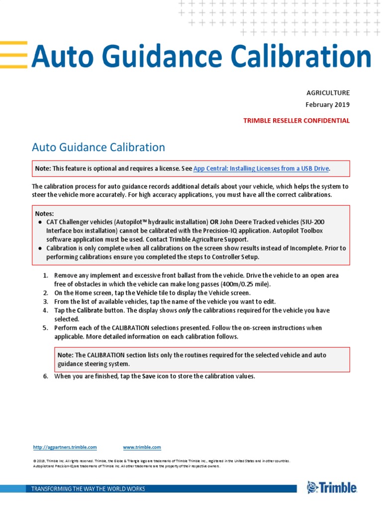 Auto Guidance Calibration | PDF | Calibration | Steering