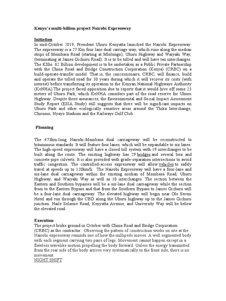 Kenya's Multi-Billion Project Nairobi Expressway | PDF | Controlled ...