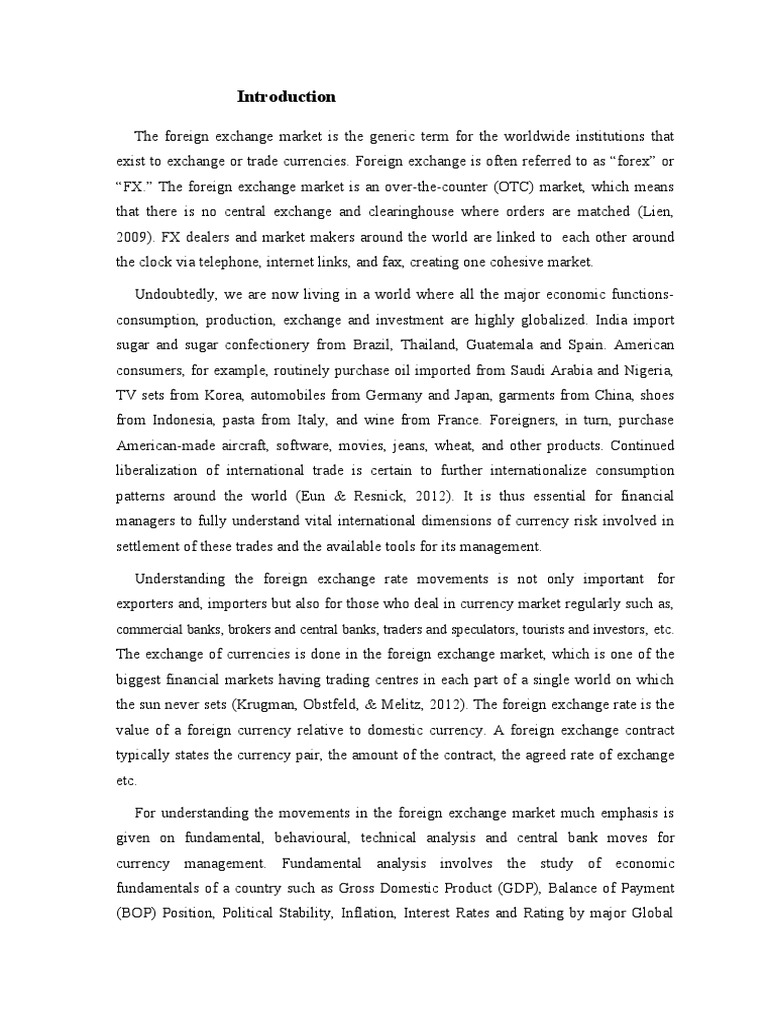 Foreign Exchange Market Project | PDF | Foreign Exchange Market ...