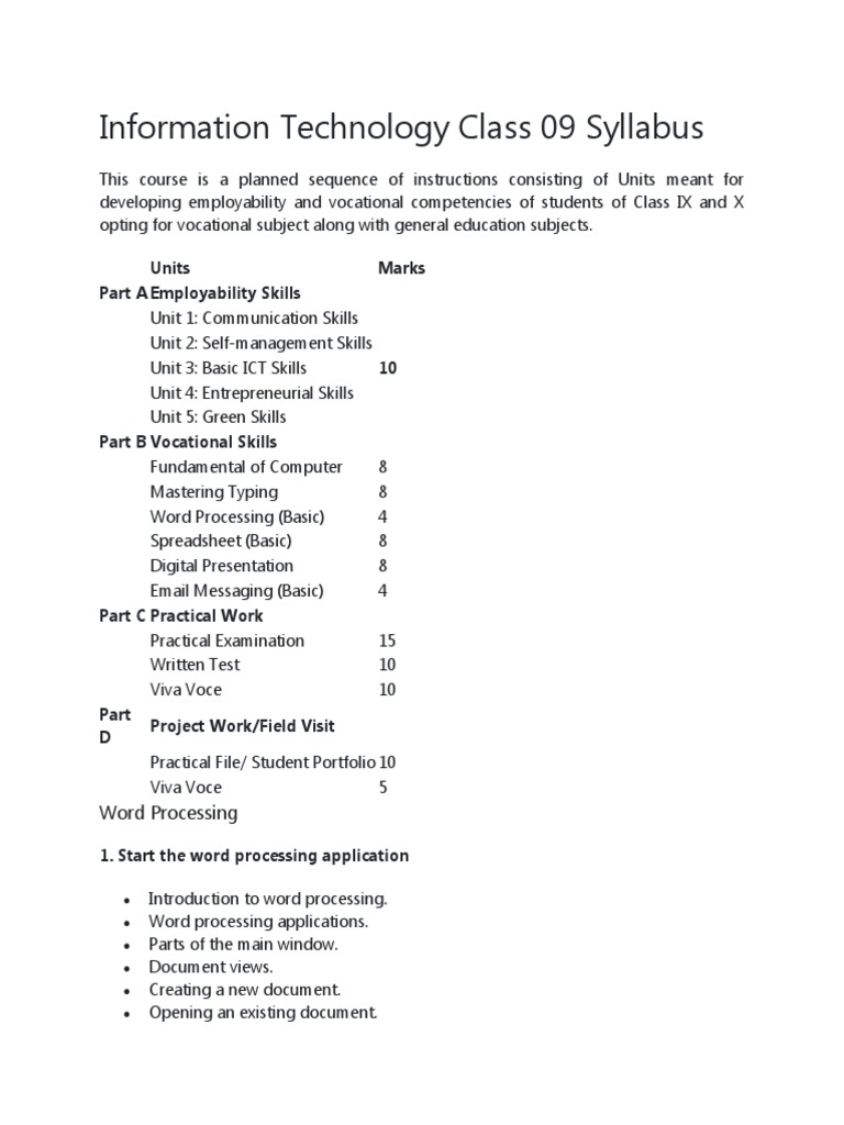 Information Technology Class 09 Syllabus | PDF | Spreadsheet | Graphics