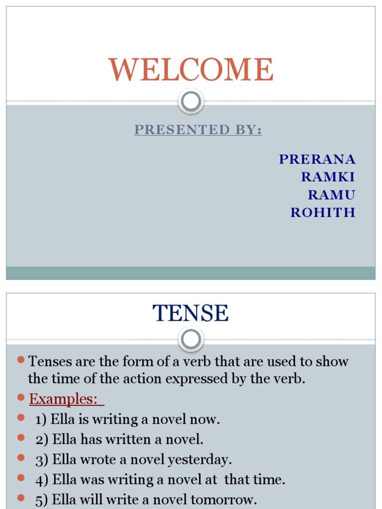 Welcome: Presented by | PDF | Grammatical Tense | Verb