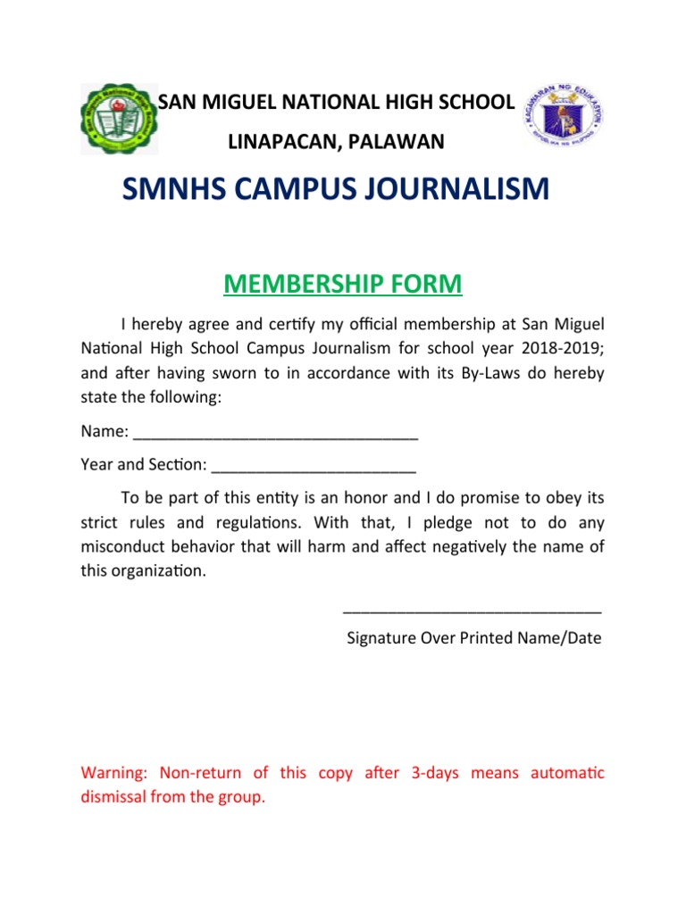 School Paper Membership Forms | PDF