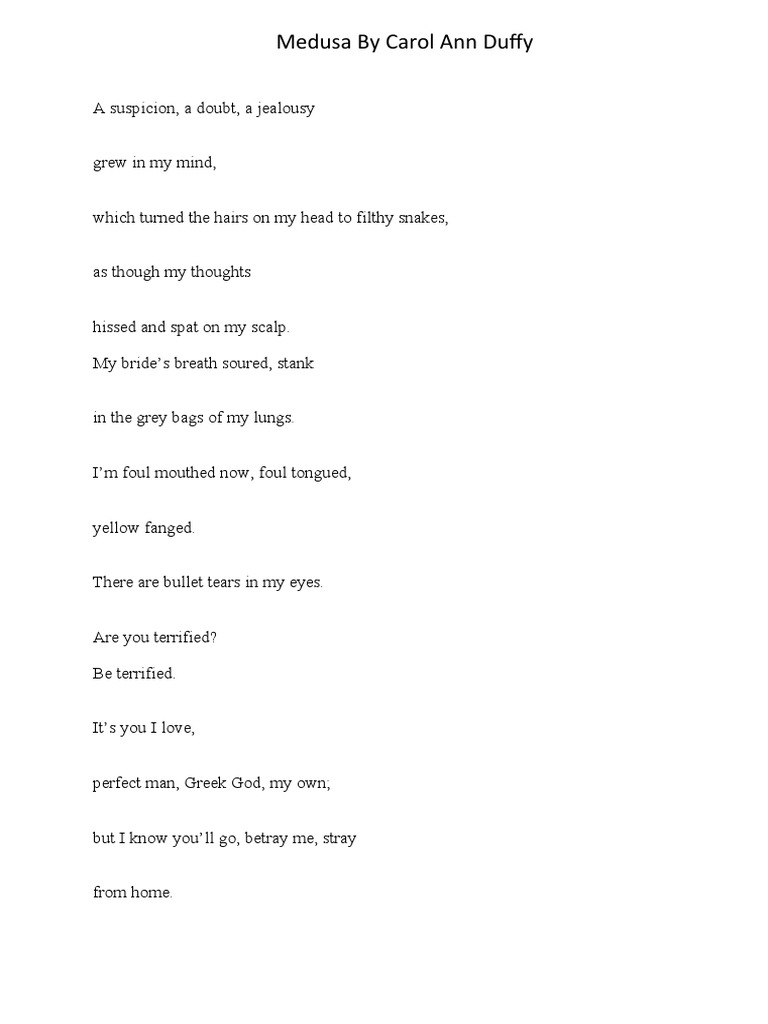 Medusa: A Poem by Carol Ann Duffy | PDF | Mystery, Thriller & Crime ...