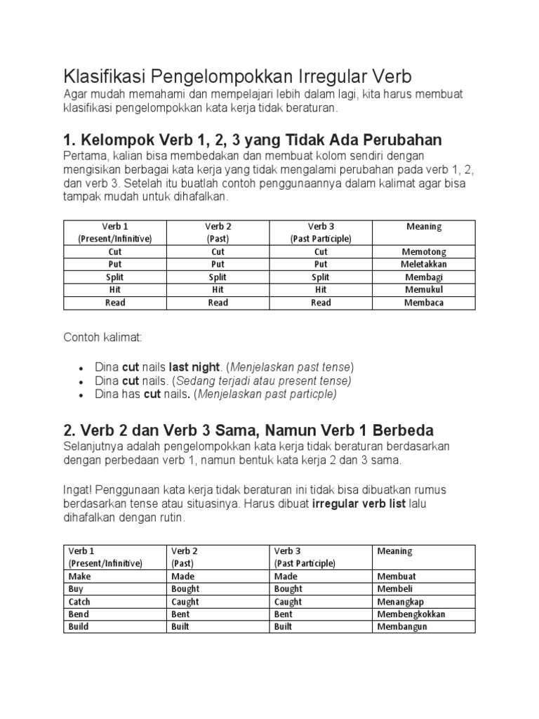 Kosakata Irreguler Verb | PDF