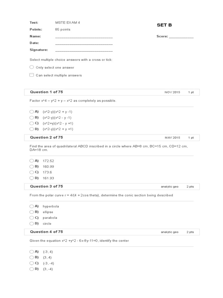 Mste Exam 4 | PDF | Trigonometric Functions | Area