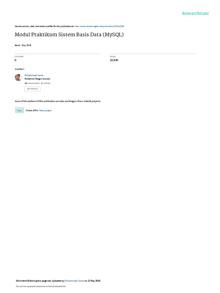 Modul Praktikum Sistem Basis Data (Mysql) : Muhammad Yunus | PDF