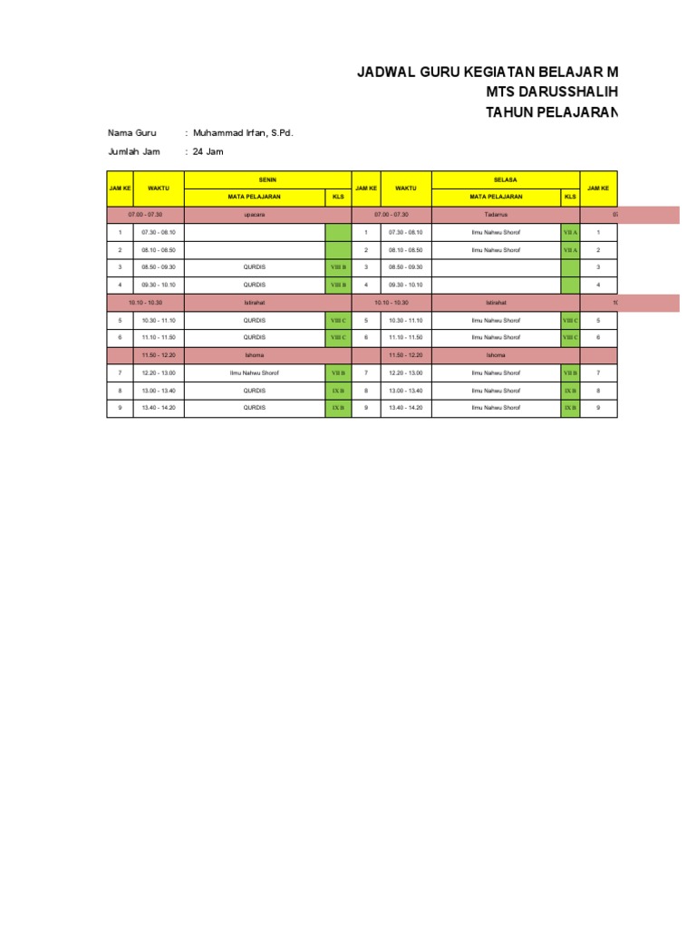 Contoh Jadwal Mengajar Guru Semester Genap 2020-2021 - Converted - by ...