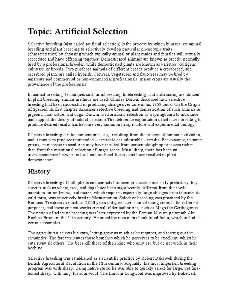 Artificial Selection | PDF | Selective Breeding | Organisms