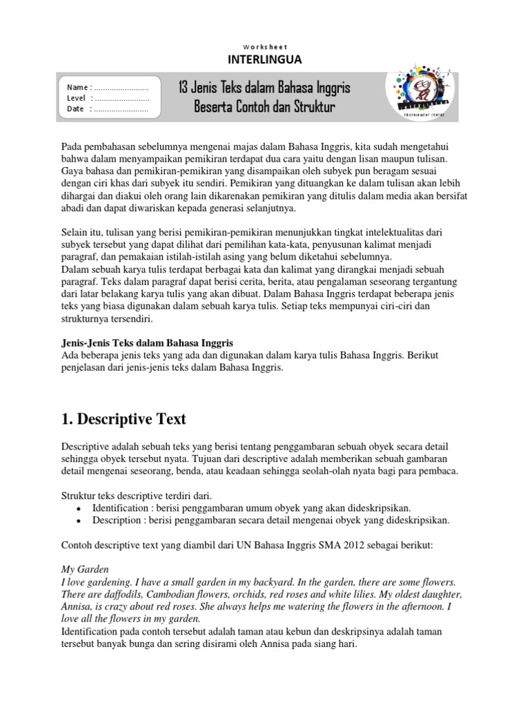 13 Jenis Teks Dalam Bahasa Inggris Beserta Contoh Dan Struktur | PDF