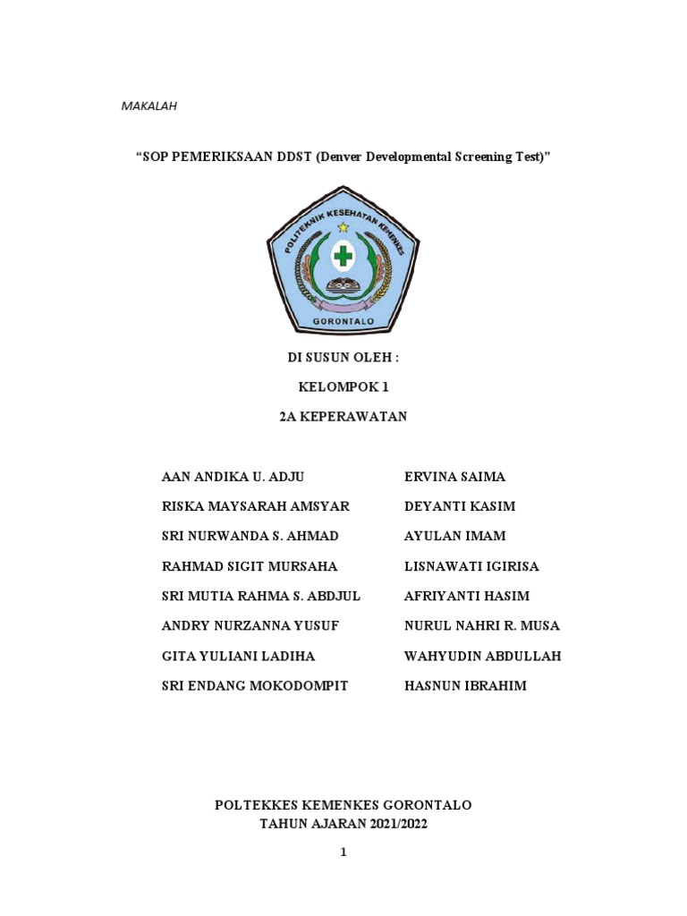 Makalah Kelompok 1 (Sop Pemeriksaan DDST) Pertemuan 5 | PDF
