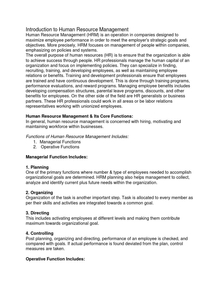 Introduction To Human Resource Management | PDF | Human Resource ...