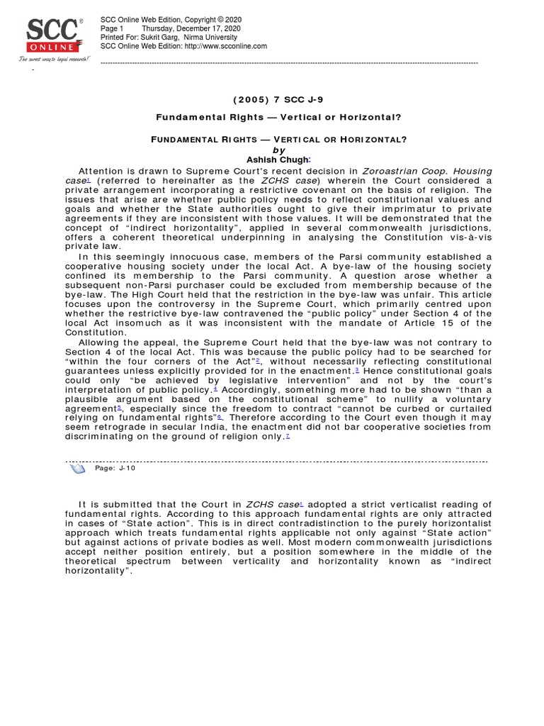 Ashish Chugh Fundamental Rights Horizontal or Vertical | PDF | Public ...