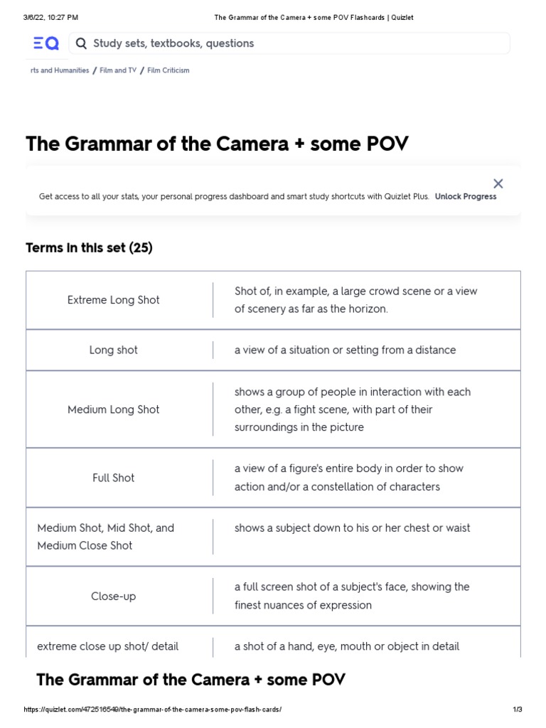 Camera Grammar and POV Flashcards | PDF | Camera